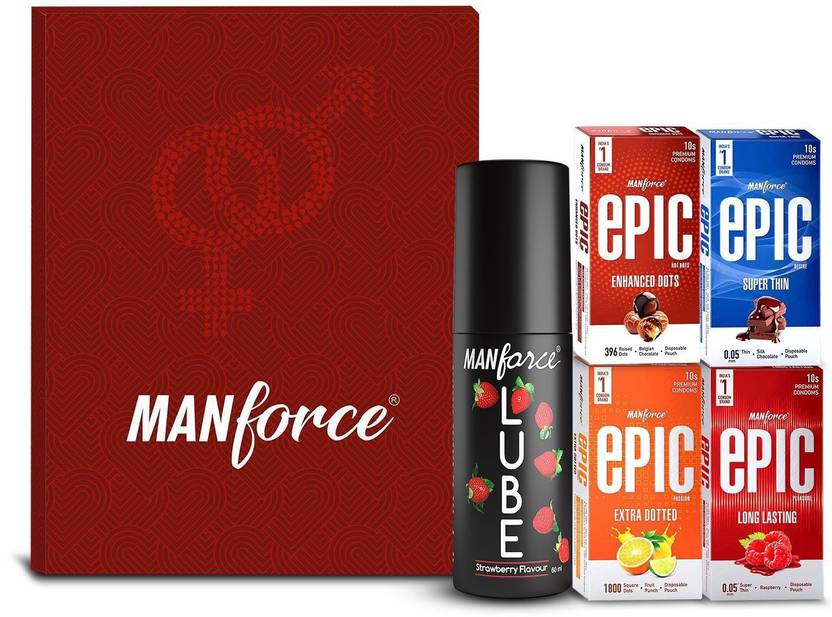 MANFORCE Epic Love Redbox, 4 Epic Condoms + 1 Lubricant Gel | Gift for ...