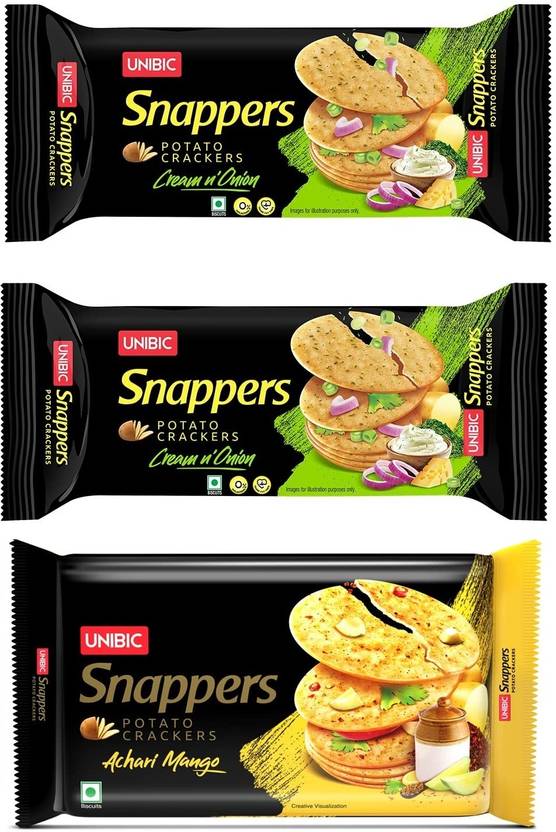 UNIBIC Snappers 2 Cream N Onion 300g | 1 Achari Mango 300g Cookies ...