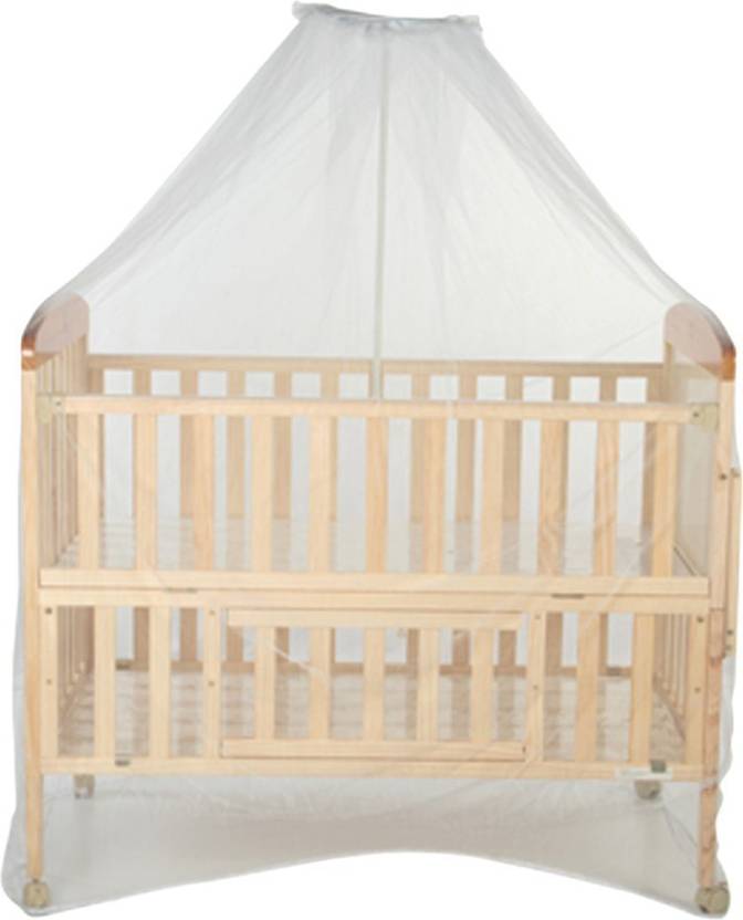 MeeMee Baby Wooden Cot with Mosquito Net,Locking Wheels,for 0-3 years ...