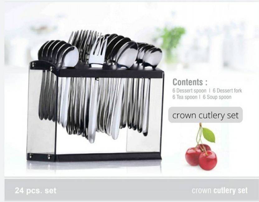 Ingeniero Crown Cutlery Set Stainless Steel Spoon Holder Stand with 24 ...