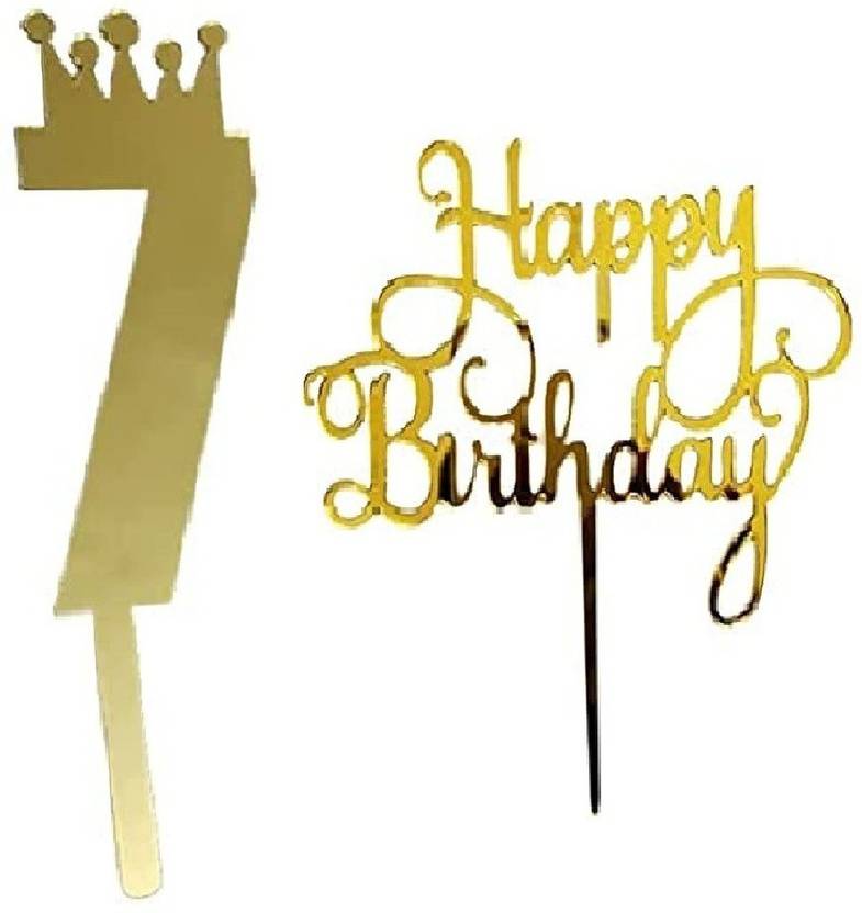 MOREL Gold NUMBER 7 CAKE TOPPER WITH HAPPY BIRTHDAY TOPPER FOR BIRTHDAY ...