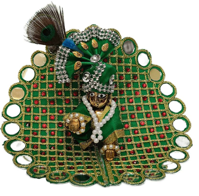 AsPKom Thakur Ji 2 No Green Poshak, Pagdi, Mala, Murli, Morpankh Set ...