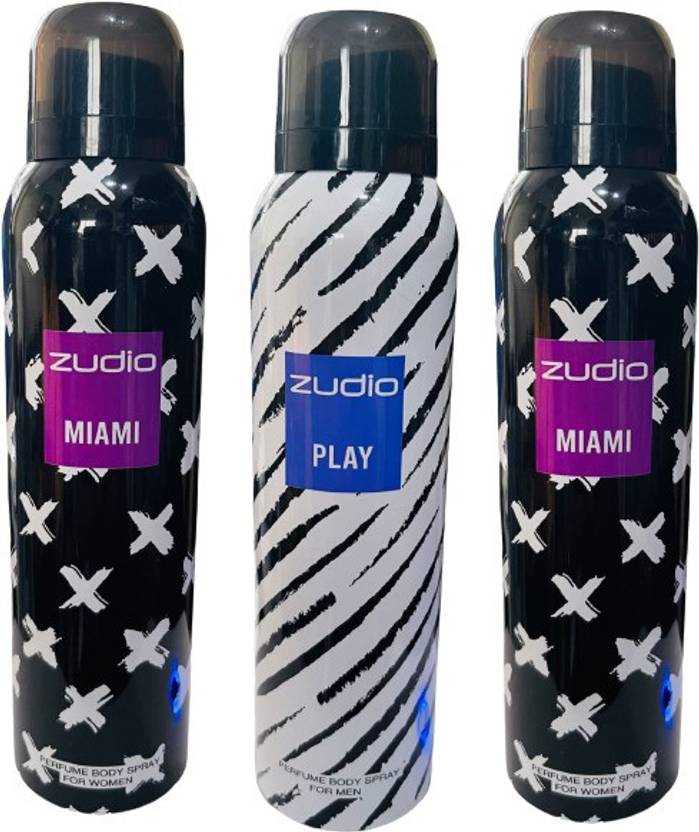 zudio MIAMI WOMEN-2,PLAY MEN -1 PACK OF 3 Body Mist - For Men & Women ...