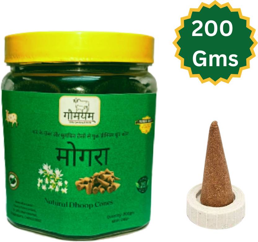 Gaumayam Mogra Dhoop Cones for Pooja 200 gm Cone Jar with Stand Incense ...