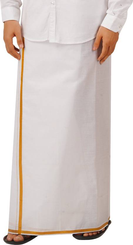 RETRO Golden Jari Border Solid Men Dhoti - Buy RETRO Golden Jari Border ...