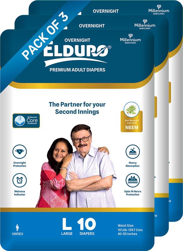 ELDURO Premium Range Unisex Adult Open Tape Diaper 30 Diaper Pack of 3 ...