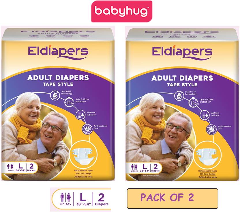 babyhug Eldiapers Adult Tape Style Diaper Large- 2 Pieces Adult Diapers ...