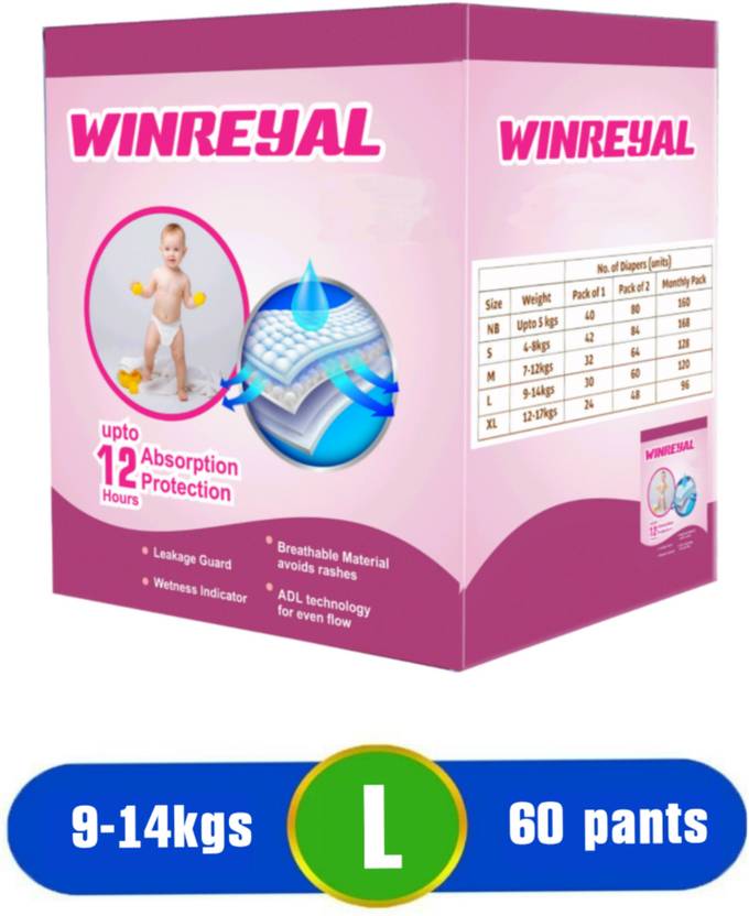 WINREYAL Diapers with Wetness Indicator and 12 hours Absorption - L ...