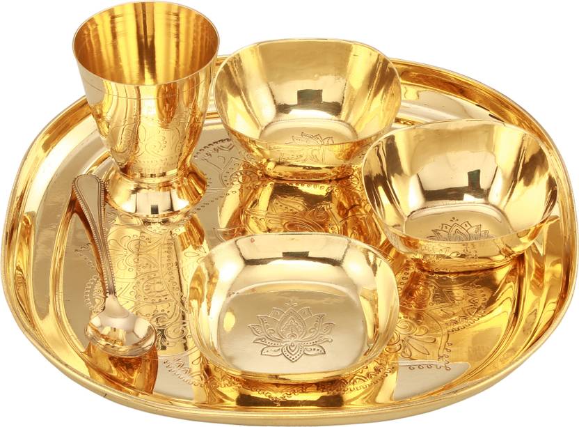 Yadav Craft Brass Square Thali Set for Your Home and Restaurant (Set of ...
