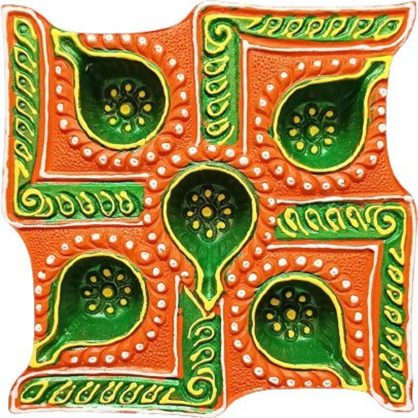 STLYZ Hand Made Swastik Diya For Decor - Pack Of 2 Terracotta (Pack of ...