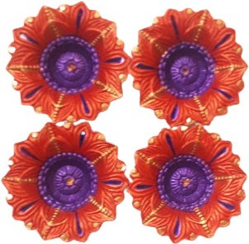 VVS GLOBAL TRADE Set of 4 Handmade Traditional Clay Mitti Diya ...