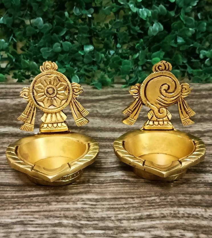 GODS CHOICE Brass Agal Sanghu And Chakra Diya For Pooja/Decor Size : 2 ...