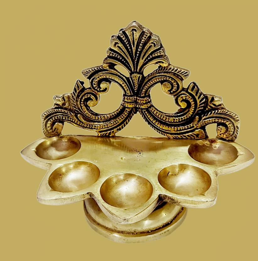 Kapil Steel Jaali Design Panch Diya | Panch Aarti Brass Diya 4 inches ...