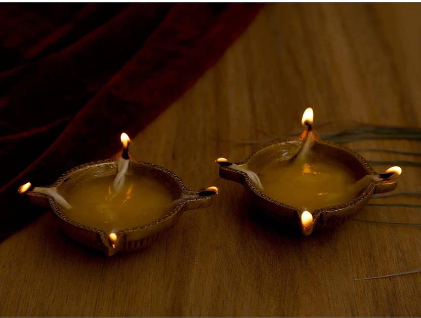 Jaszz Art Akhand Diya Pair Small Ethnic Design Handmade Curved Oil Wick ...