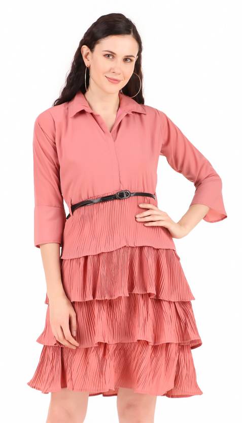 Angreji Girl Women Layered Pink Dress - Buy Angreji Girl Women Layered ...