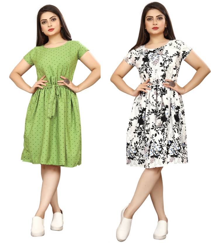 Nidhi Collection Women Fit and Flare Pink, White Dress - Buy Nidhi ...