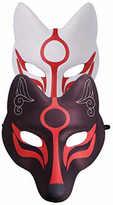 INOOMP Fox Japanese Kabuki Kitsune Masks Half Face Cat Masks Anime ...