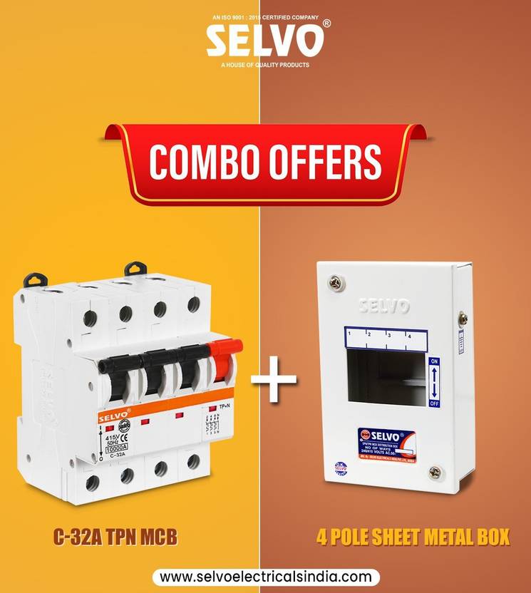 Selvo 4 Pole Metal box Fitted With C-32A TPN MCB Price in India - Buy ...