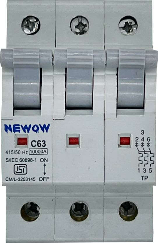 Newow Miniature Circuit Breakers (MCBs) - 63A C-Curve Three Pole ISI ...