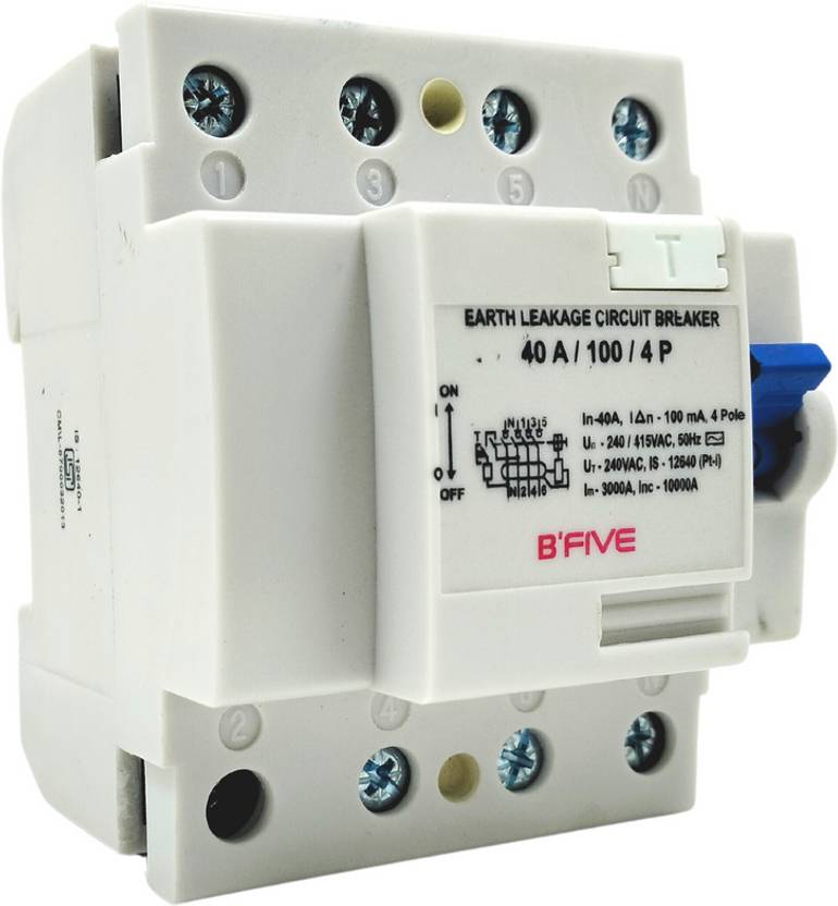 b'five RCCB Four Pole 40 AMP/ Residual Current Circuit Breaker ISI Mark MCB BSF-436_40A.FP RCCB ...