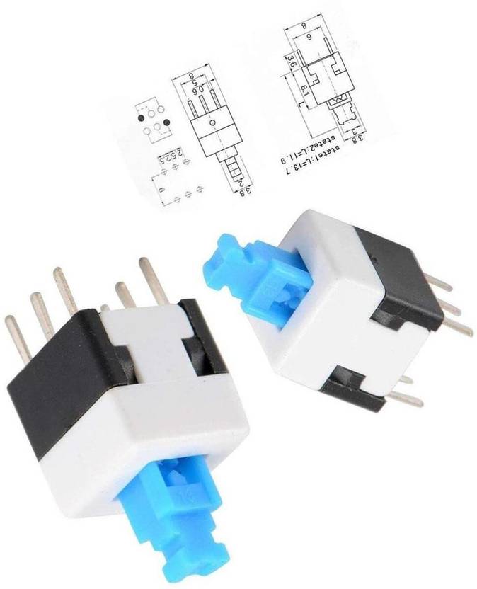 INVENTO PCB Mount Tactile Push Button Switch Self Latching Locking DPDT ...