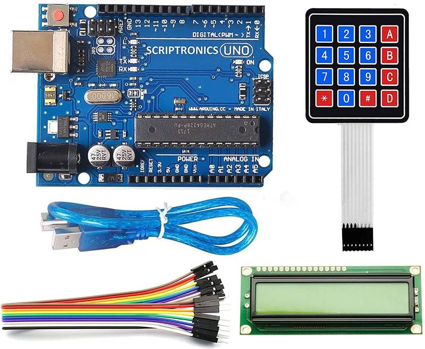 Grahikum Aarduino Uno, 16 * 2 Green LCD, Jumper Wire, 4 * 4 Keypad ...