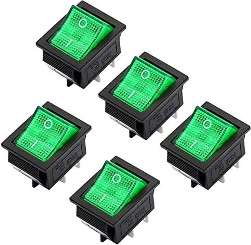 Prowans 4 Pins ON/Off Switch 16A/250V 20A/125V AC Rocker Green Switch ...