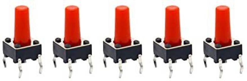 Electronic Spices 6 X 6 X 10mm Red Color Tactile Momentary Push Button ...