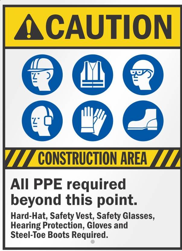 RLDigitalUnits CAUTION construction area all PPE required sign board ...