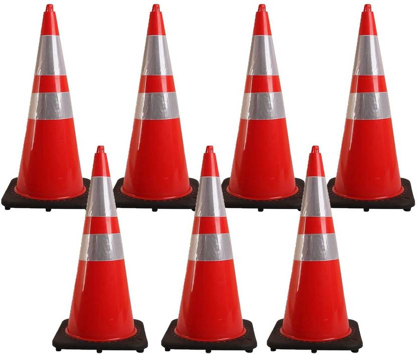 Ladwa Superior Road Traffic Cone, 2.8 kg Pack of 7 cones 750mm, 7 mtr chain + 7 hooks Emergency ...