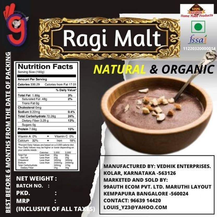99Auth Pure Ragi Malt/Ragi powder malt 750g Energy Enhance Original ...