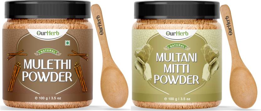 OurHerb Mulethi and Multani Mitti Powder for Skin Care with Wooden ...
