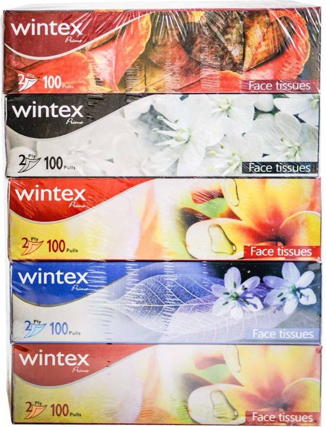 Wintex PRIME 2 Ply Facial Tissue (Pack of 5 boxes, 200 Sheets/100 Pulls ...
