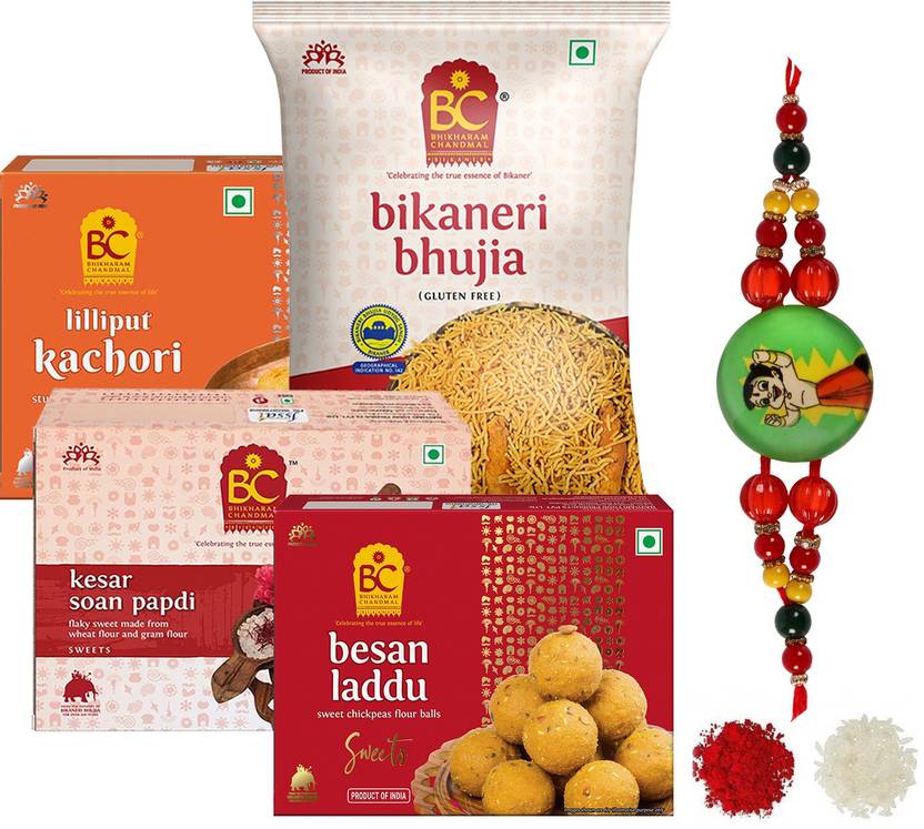 BHIKHARAM CHANDMAL Kesar Soan Papdi | Besan Laddu | Bhujia | Lilliput ...