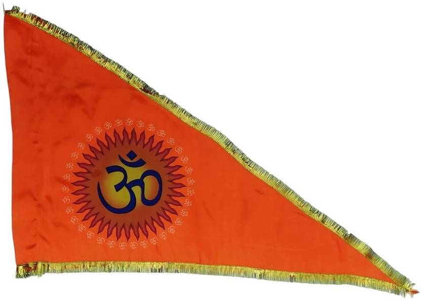 Manorath Om Symbol Printed Bhagwa Jhanda safforn Flag Triangle Outdoor ...