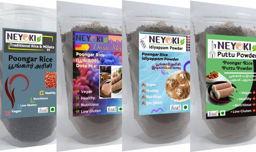 NEYOKI Poongar Rice 4 in 1 Combo Puttu+ idiyappam+ Dosa Mix (Pack of ...