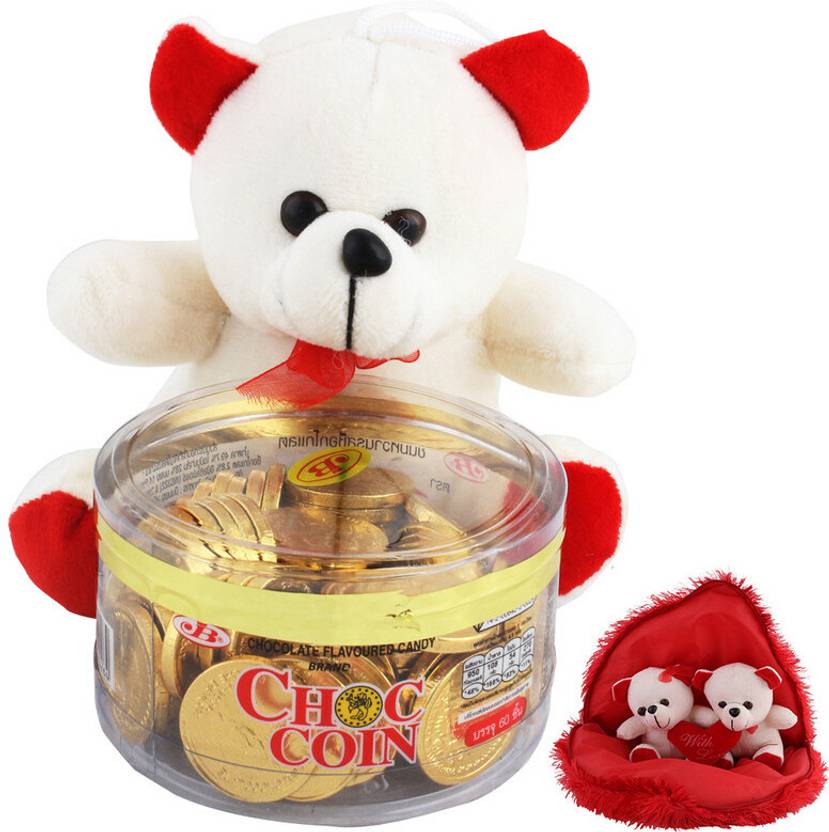 SurpriseForU Gold Coin Chocolates With Cute Teddy | Couple Teddy Bear ...