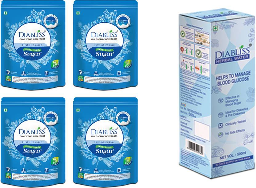 DiaBliss Sugar 500g Pouch Pack of 4 + Blood Glucose Management Water ...