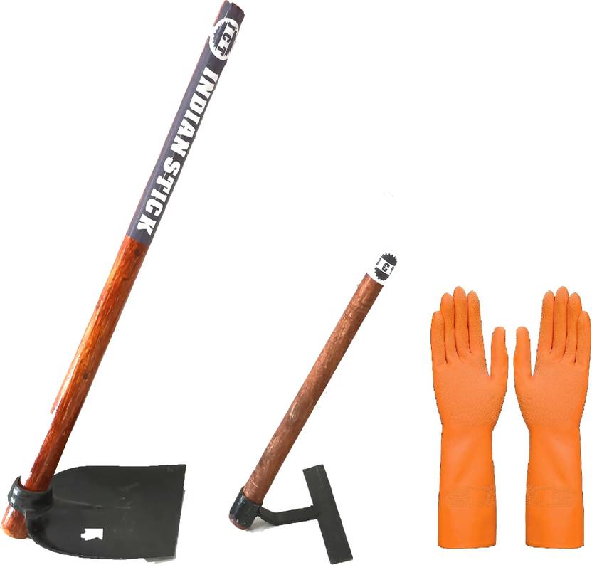 JCT AGRICO SPADE,HOE WEEDING RAKE WITH WOODEN HANDLES(70,35CM) AND 1 ...