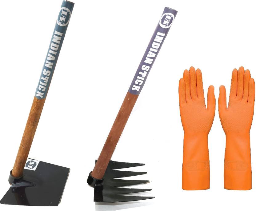 JCT AGRICO IRON STEEL SPADE,IRON STEEL RAKE WITH WOODEN HANDLE (70,70CM ...