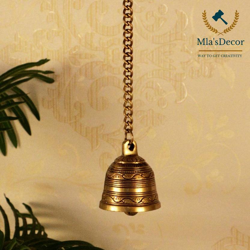 Mla's Decor Brass Hanging Bell with Chain (Pack of 1), Antique Brown ...