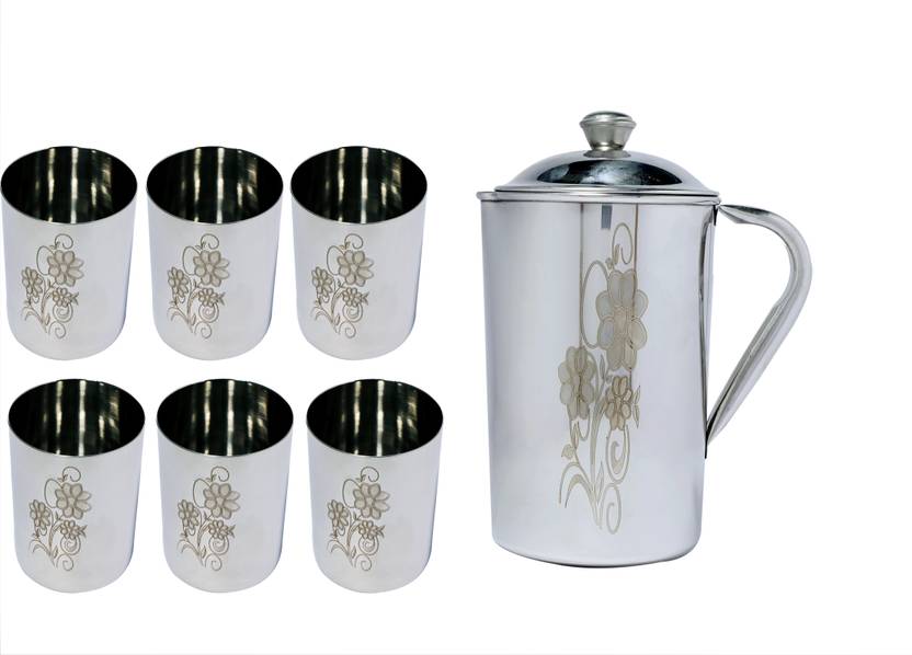 Kitchen & dine-in Set of 1 Jug (2 Ltr), 6 Glass (350 ml) Jug Glass Set ...