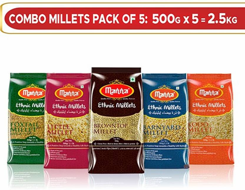 Manna Millets Combo Pack of 5 (with Browntop) | Natural Grains ...