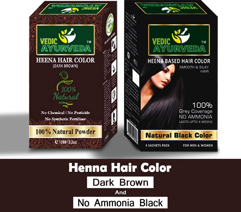 VEDICAYURVEDA Henna Hair Color No Ammonia Black & Dark Brown , No ...