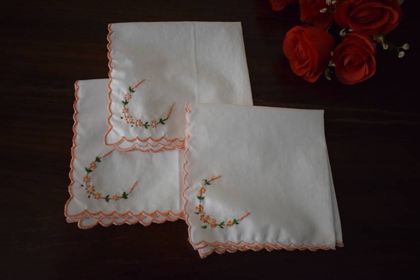 Paul's Fabrics Hand Embroidered Cotton Kercheifs with beautiful scallop ...