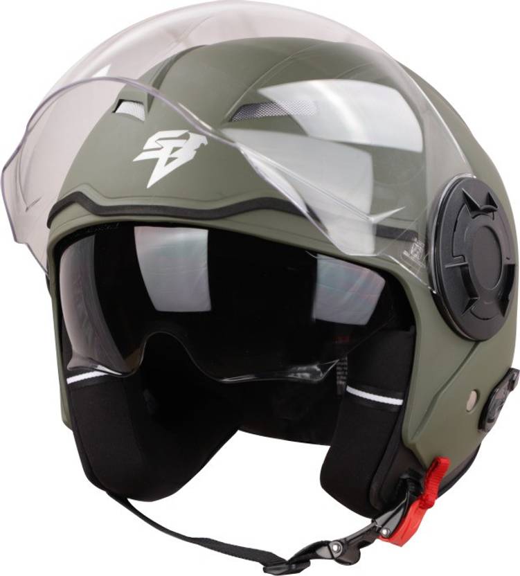 Steelbird SBH-31 DRX MAT BATTLE GREEN WITH INNER SUN SHIELD Motorbike ...