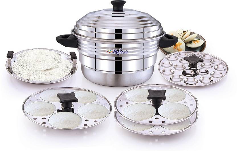 Mahavir Stainless Steel Idly Pot with Steamer and Mini Idli Plates ...