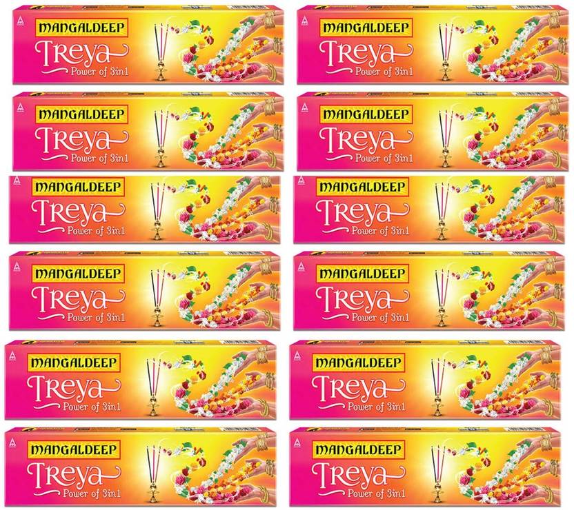 MANGALDEEP Treya Power of 3in1 Agarbatti 75 pcs x 12 Pack Rose, Jasmine ...