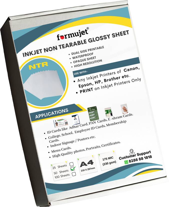Formujet Inkjet NTR Sheets, Non Tear, Glossy Waterproof Sheet for ID ...