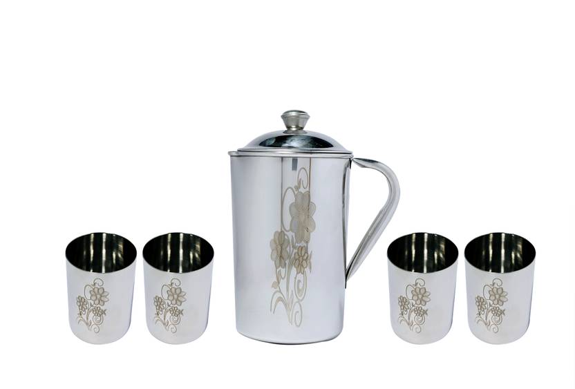 Kitchen & dine-in Set of 1 Jug (2 Ltr), 4 Glass (350 ml) Jug Glass Set ...